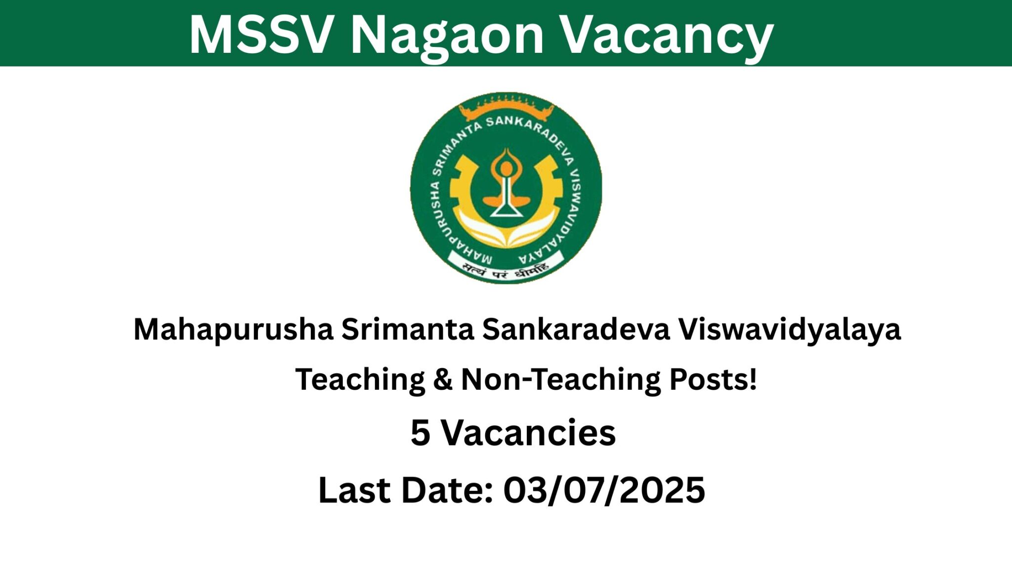 MSSV Nagaon Vacancy 2025 | Apply for 05 Teaching & Non-Teaching Posts!!